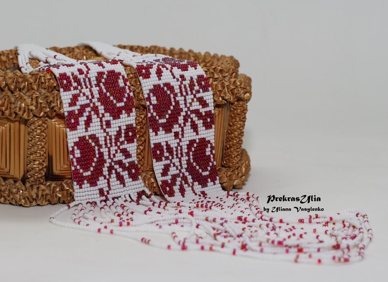 White Gerdan Red Roses Gerdan Gerdan Necklace Red Roses Beaded | Etsy