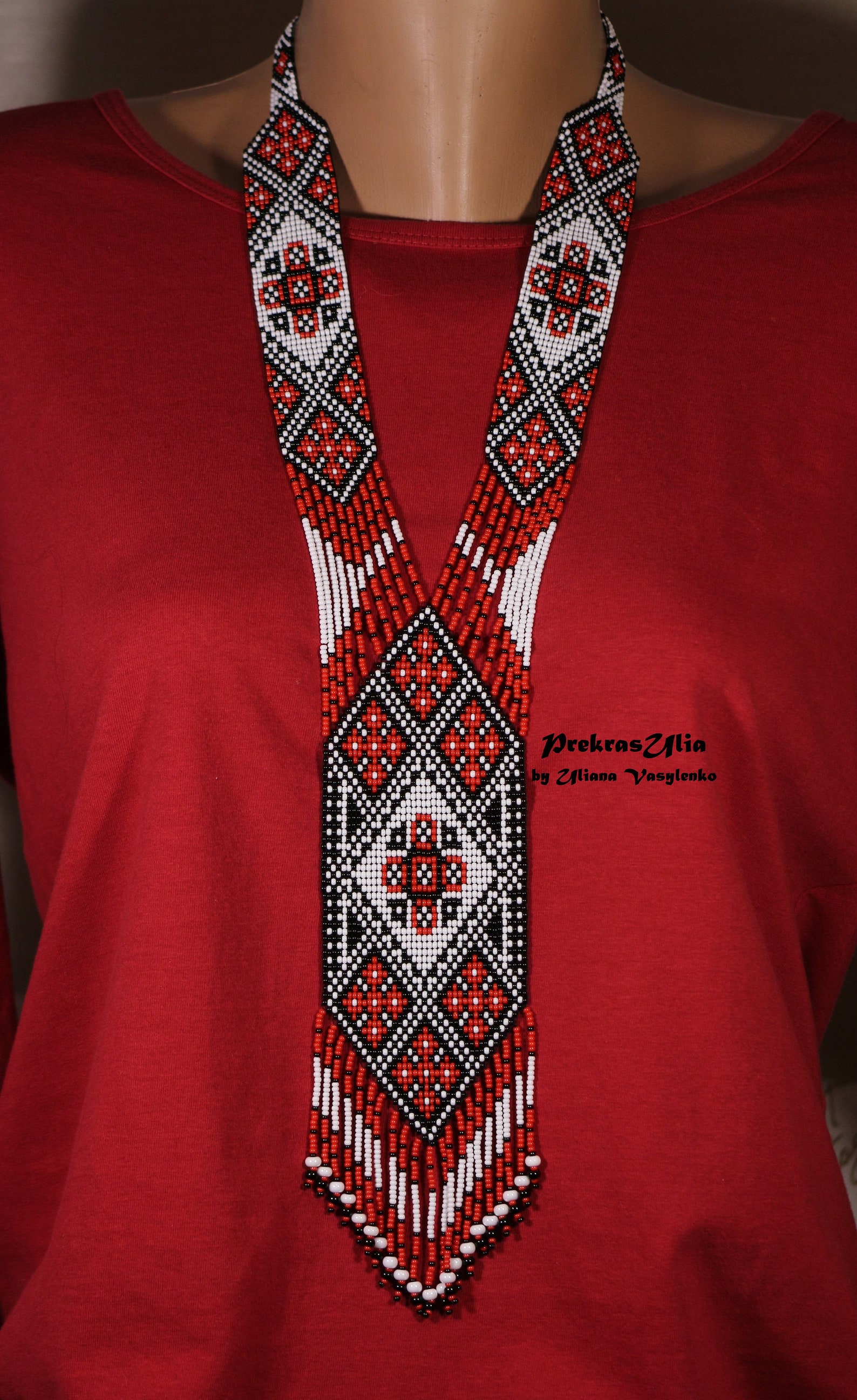 Red Whitetraditional Gerdan Ukrainian Ornament Beaded Necklace - Etsy India