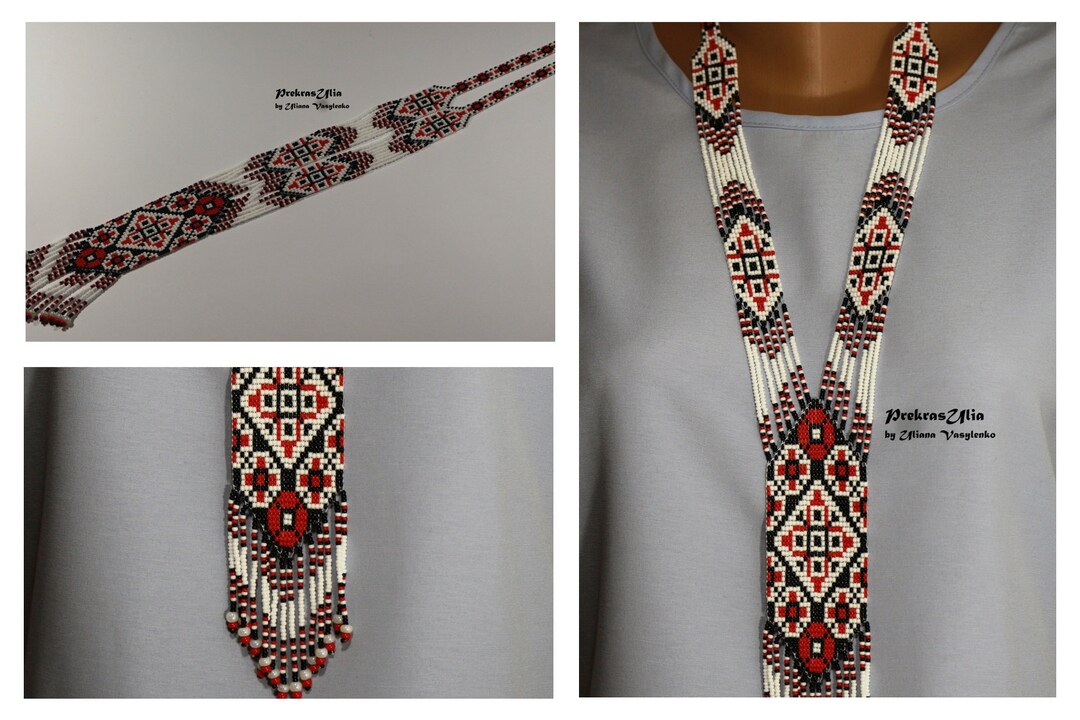 Red White Gerdan Necklace Style Gerdan Traditional Ukrainian Folk ...