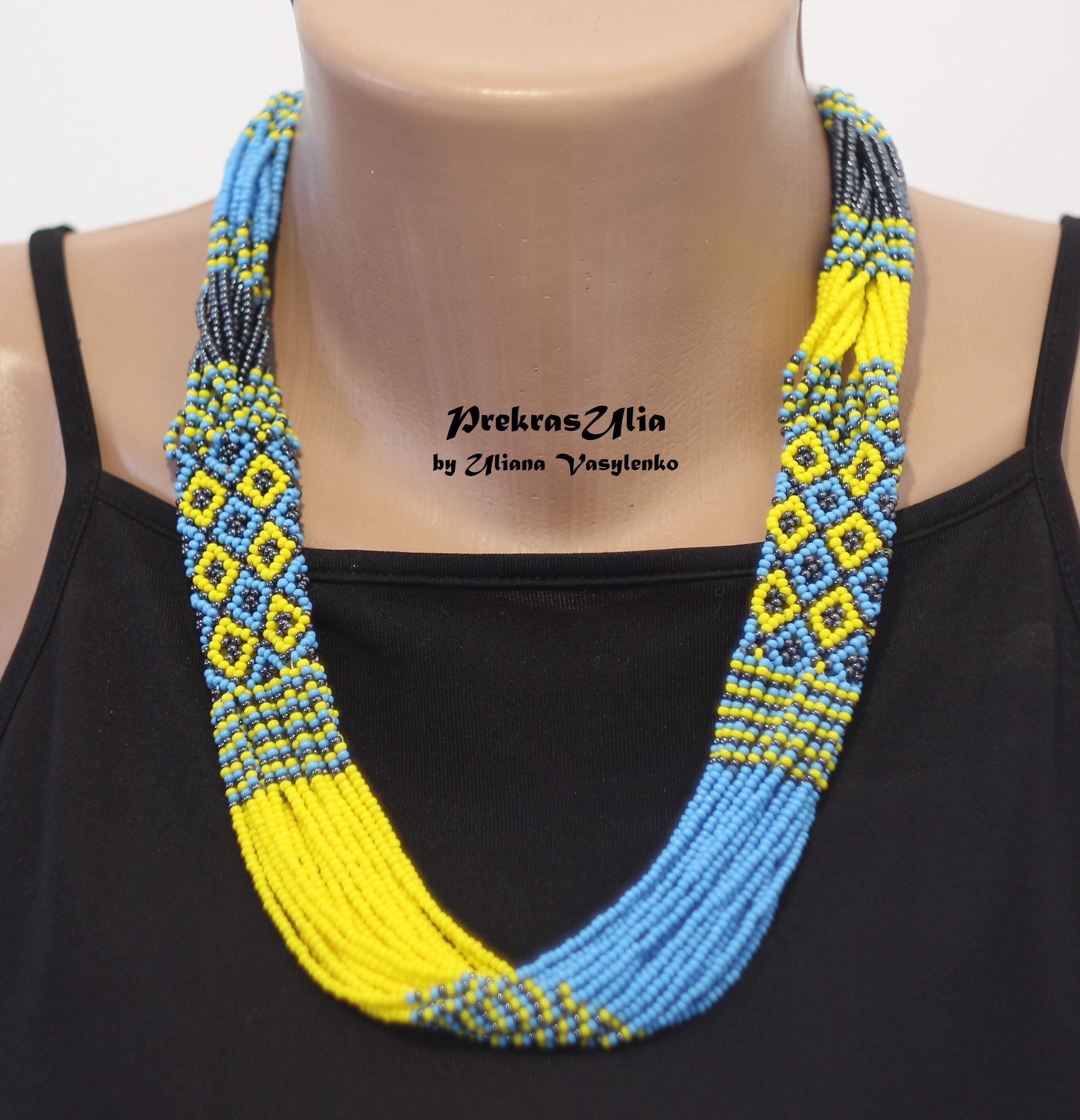 Yellow Blue Black Traditional Ukrainian Beads Ukrainian - Etsy