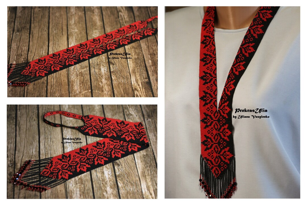 Black Red Long Gerdan Traditional Ukrainian Gerdan Handmade Beaded ...
