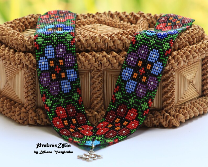 Flowers Seed bead Gerdan necklace Traditional ukrainian gerdan | Etsy