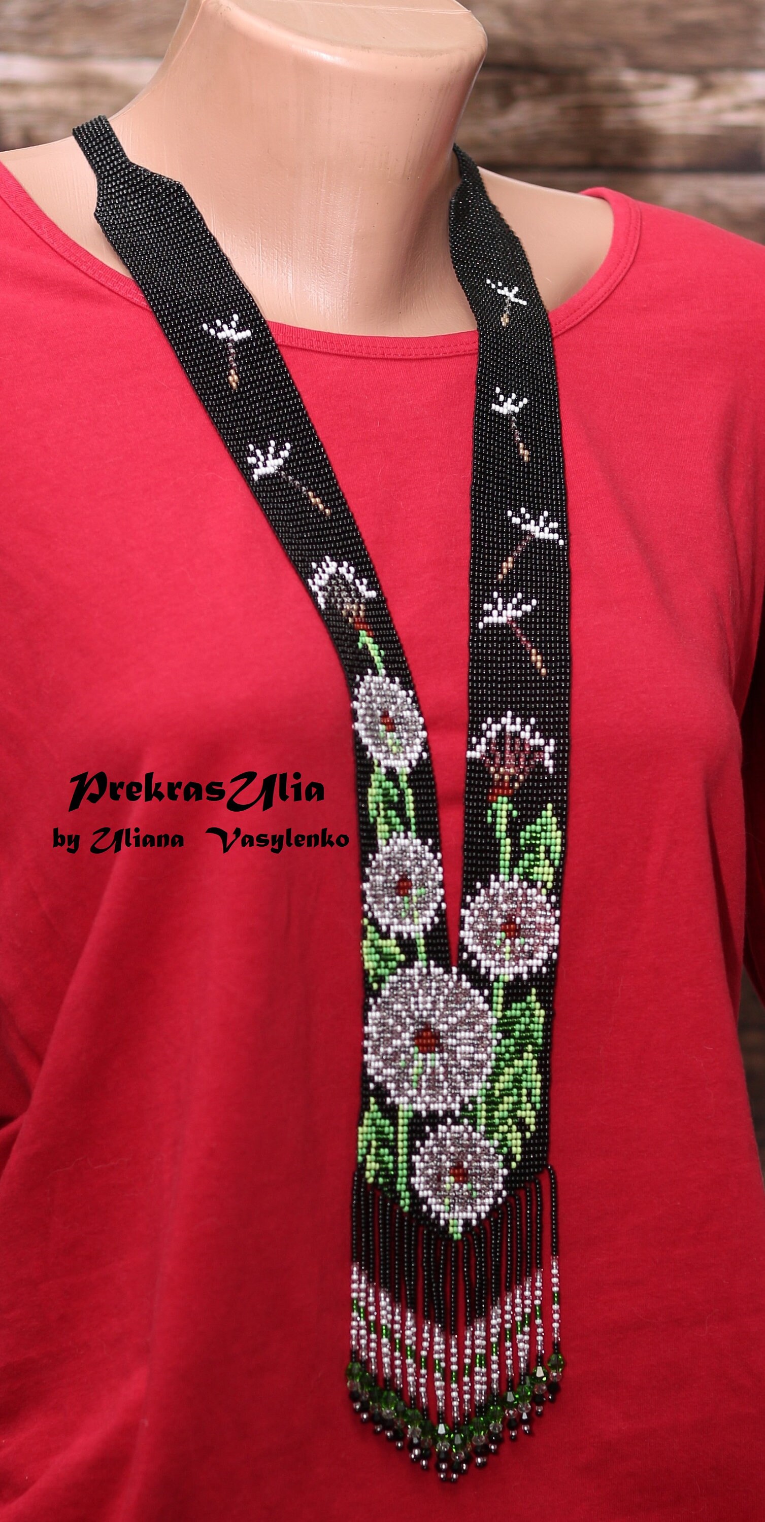 Black Gerdan Dandelions Long Gerdan Ukrainian Gerdan Handmade - Etsy