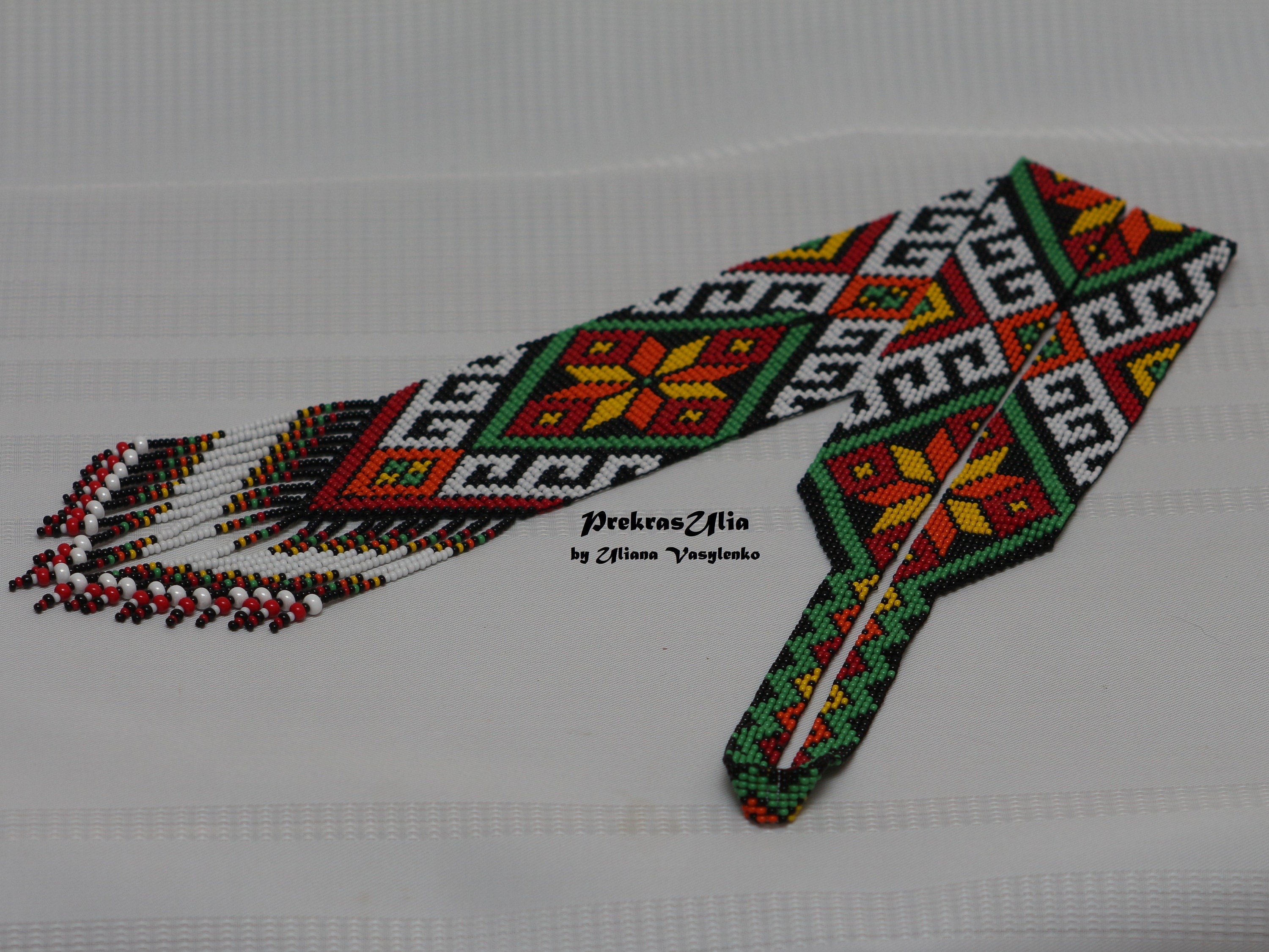 Traditional Ukrainian Gerdan Handmade Glass Beaded Necklace Long Gerdan ...