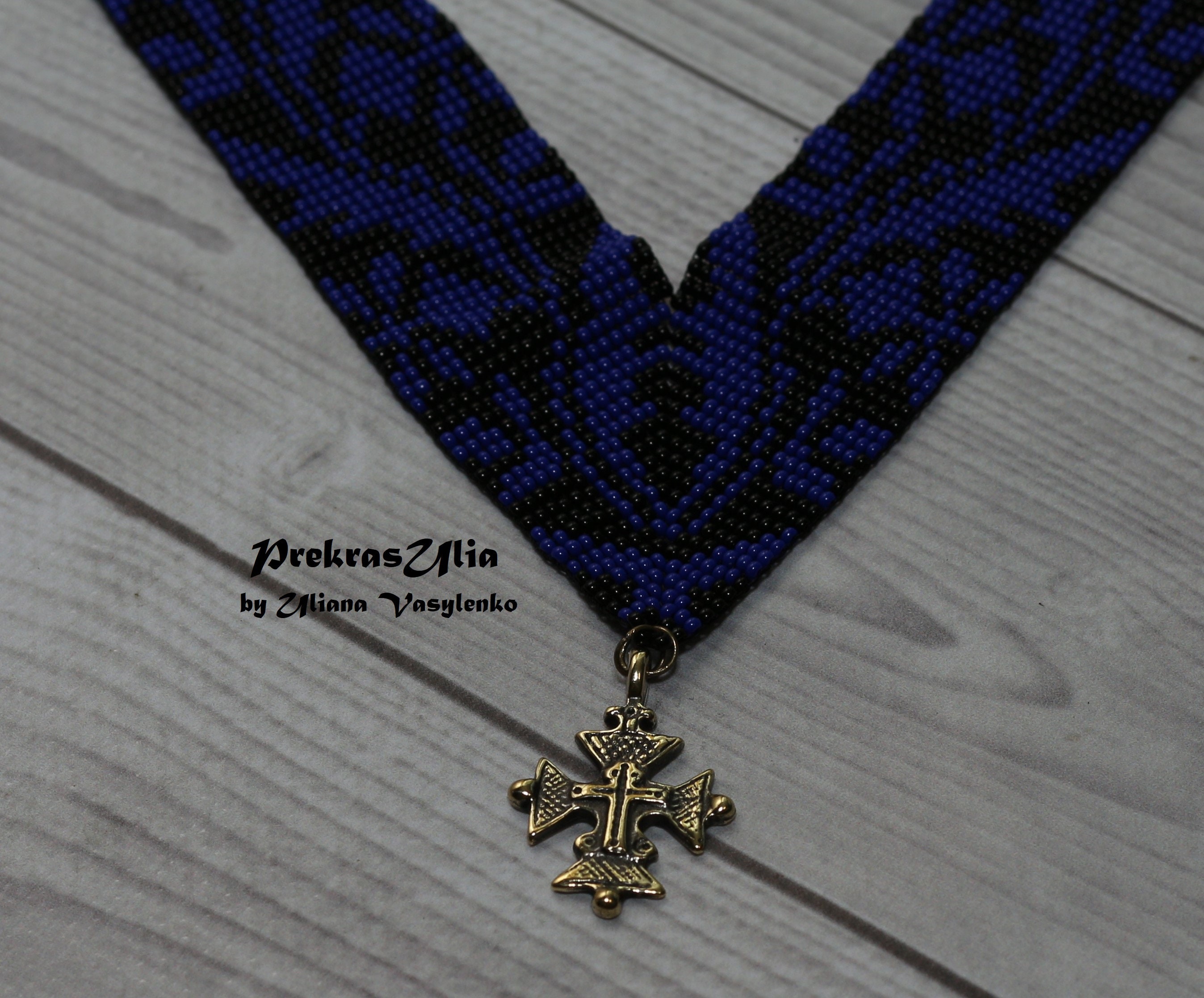 Blue Black Gerdan Gift Ukrainian Seed Bead Gerdan Necklace - Etsy