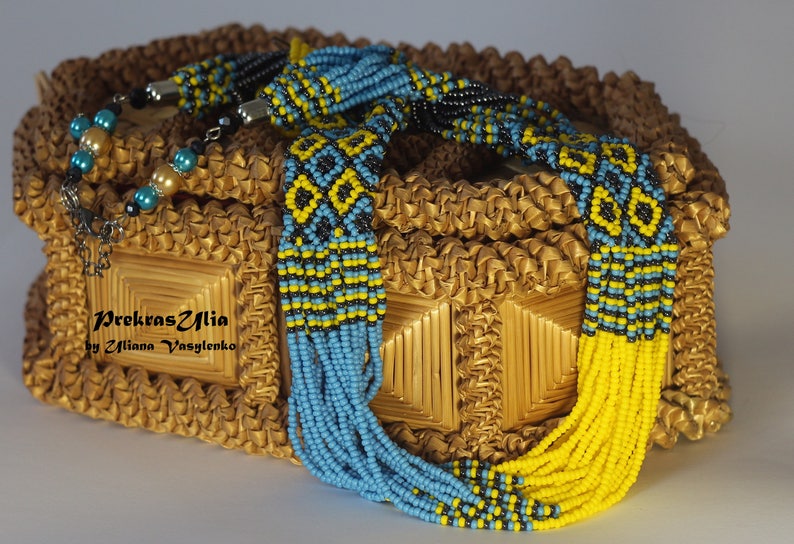 Yellow Blue Black Traditional Ukrainian Beads Ukrainian - Etsy