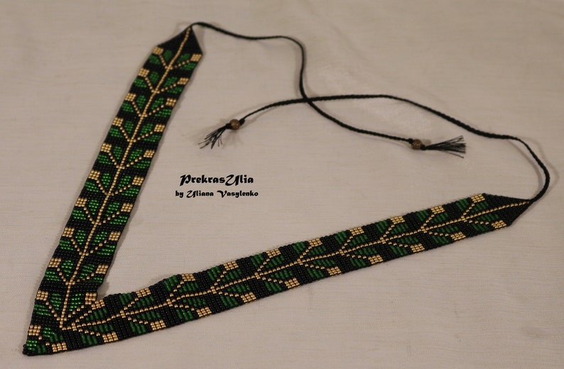 Green Gold Traditional ukrainian gerdan Beaded gerdan Angle | Etsy