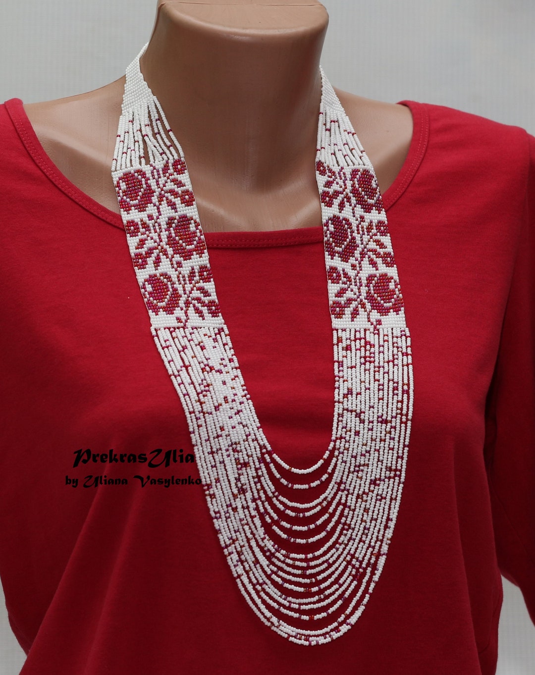 White Gerdan Red Roses Gerdan Gerdan Necklace Red Roses Beaded - Etsy