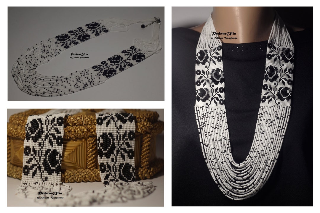 Black Roses Gerdan White Gerdan Gerdan Necklace Black Roses Beaded ...