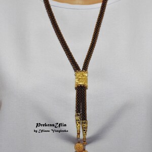 Honey Lariat Tie Bolo Beaded Lariat Necklace Brown Lariat - Etsy
