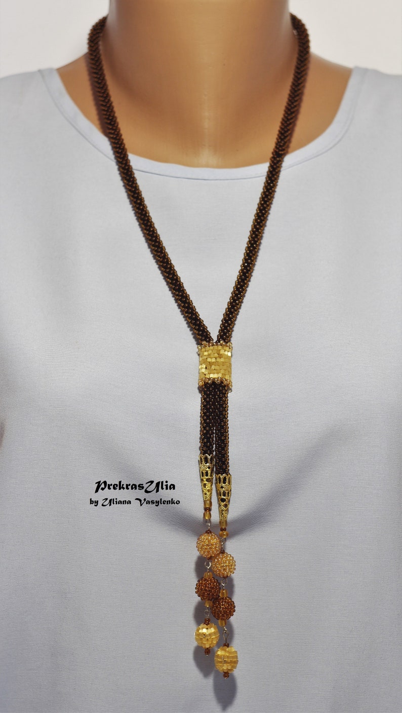 Honey Lariat Tie Bolo Beaded Lariat Necklace Brown Lariat - Etsy Sweden