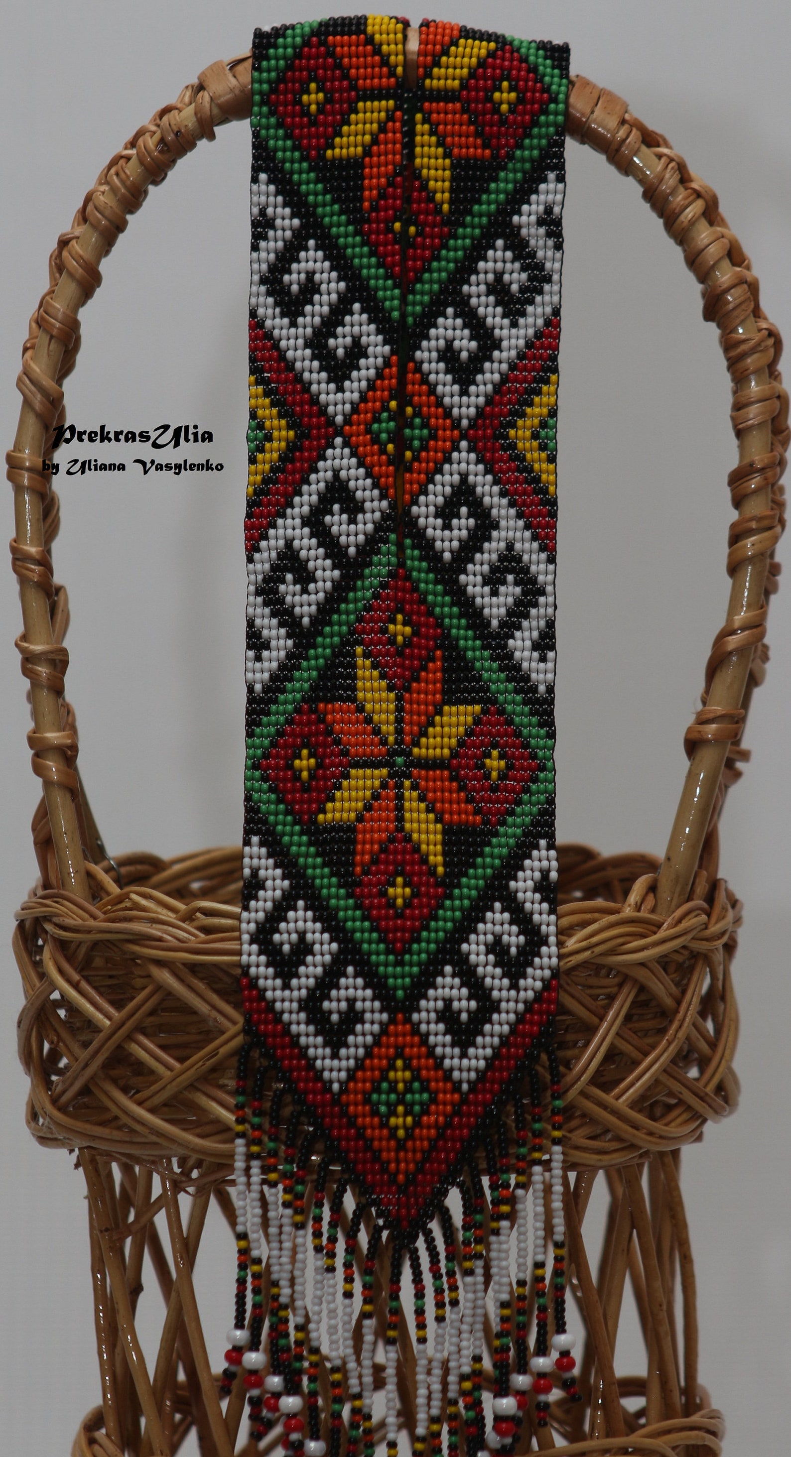 Traditional Ukrainian Gerdan Handmade Glass Beaded Necklace Long Gerdan ...