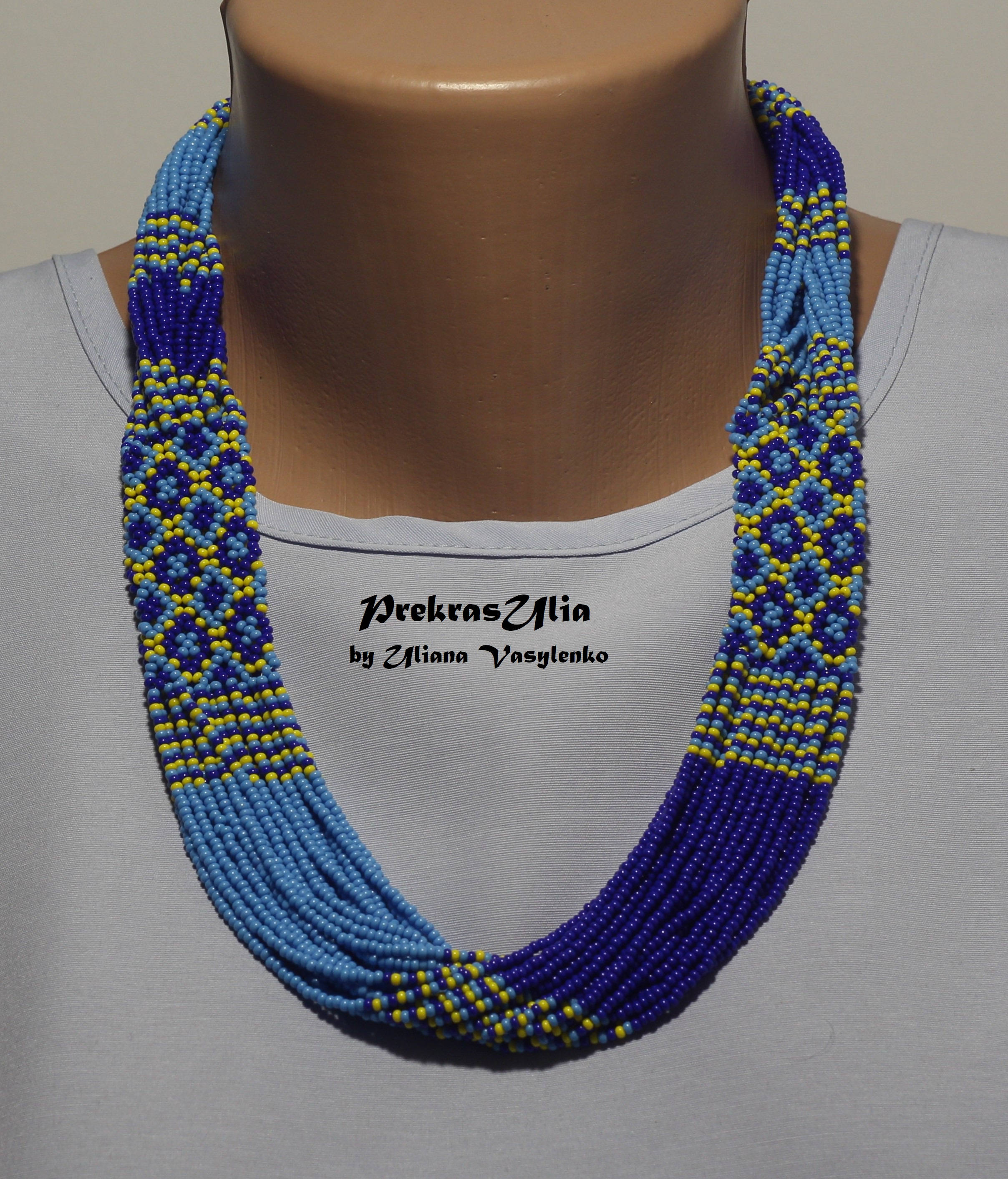 Blue Yellow Traditional Ukrainian Beads NECKLACE Ukrainian - Etsy Canada