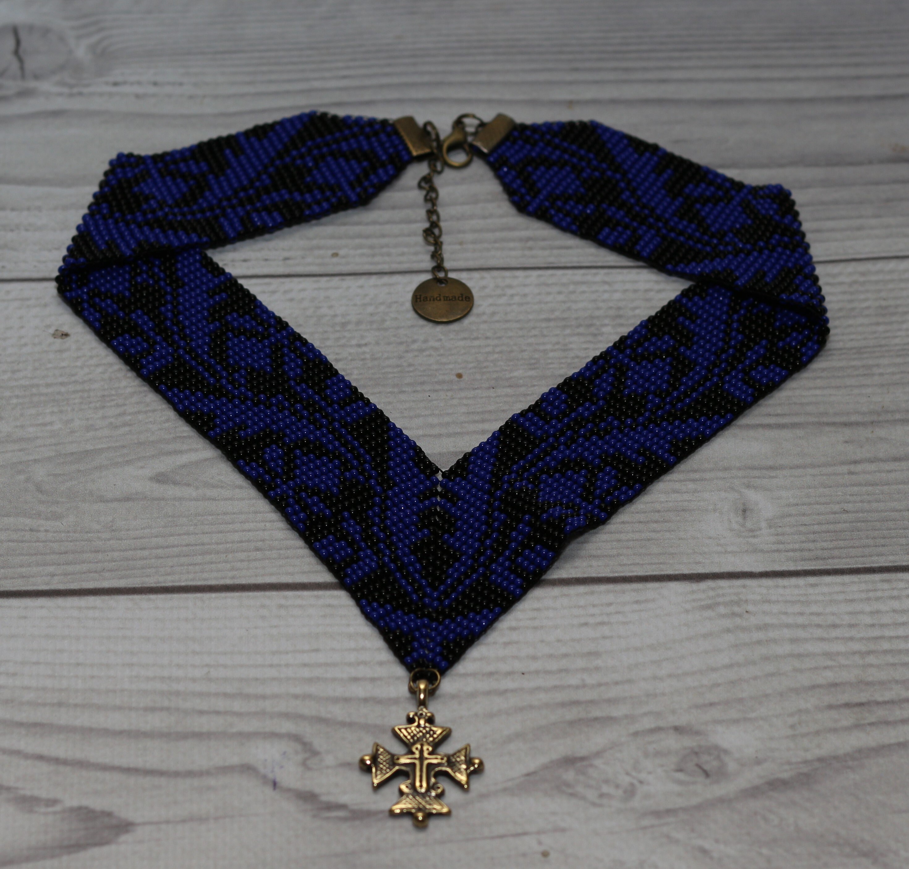 Blue Black Gerdan Gift Ukrainian Seed Bead Gerdan Necklace - Etsy