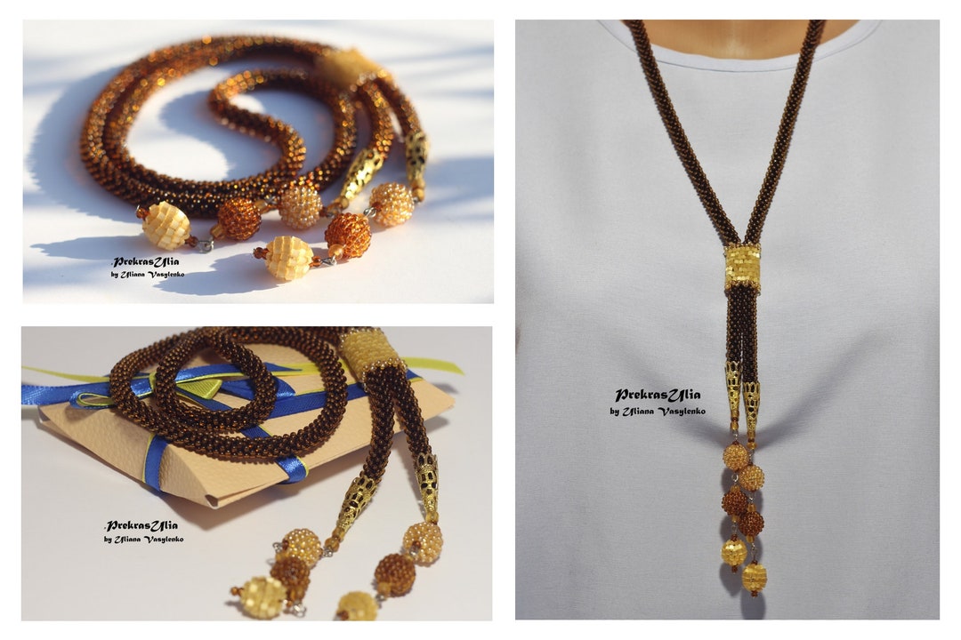 Honey Lariat Tie Bolo Beaded Lariat Necklace Brown Lariat - Etsy