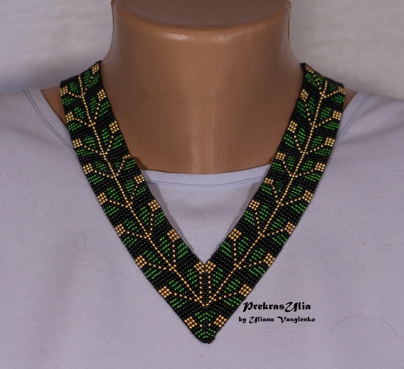 Green Gold Traditional ukrainian gerdan Beaded gerdan Angle | Etsy
