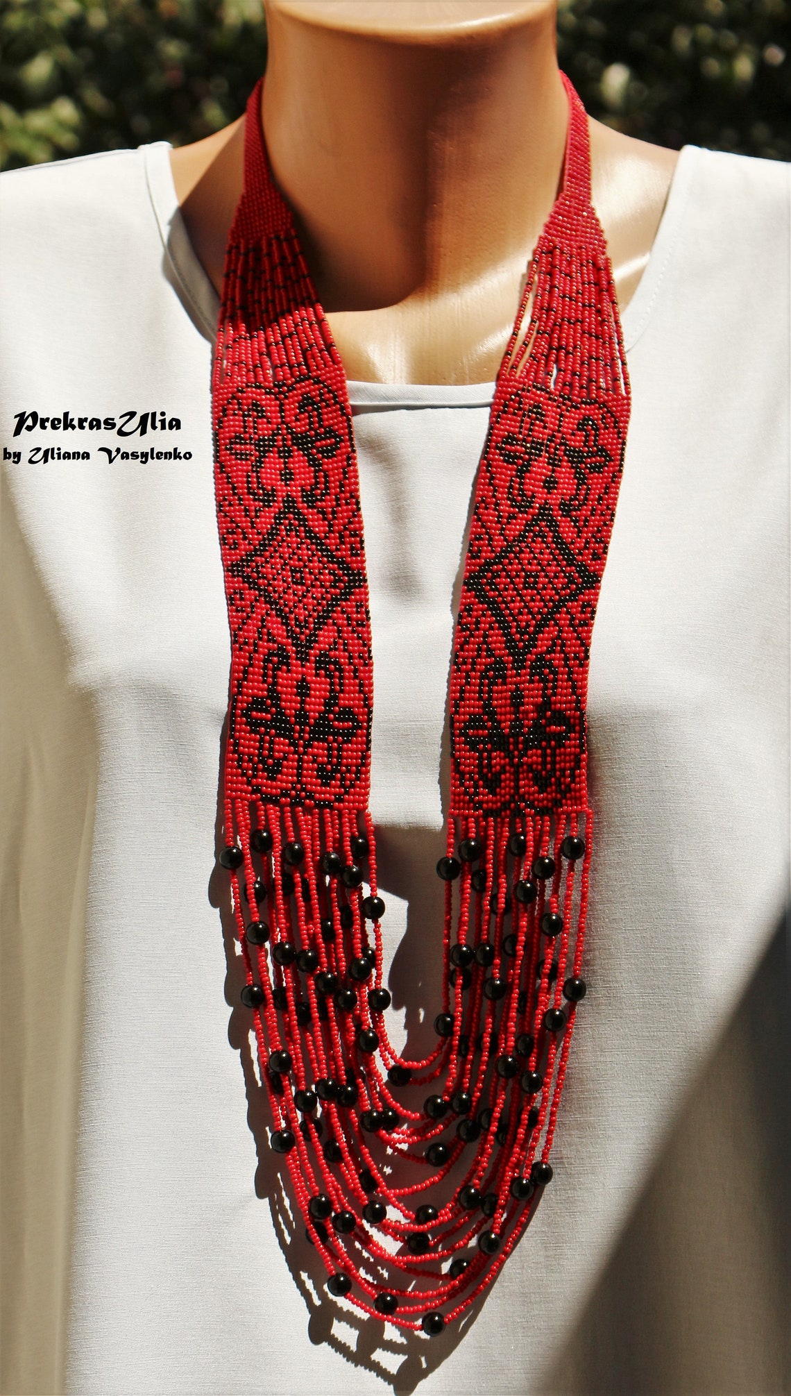 Red Gerdan Geometric Ornament Ukrainian Gerdan Seed Bead - Etsy