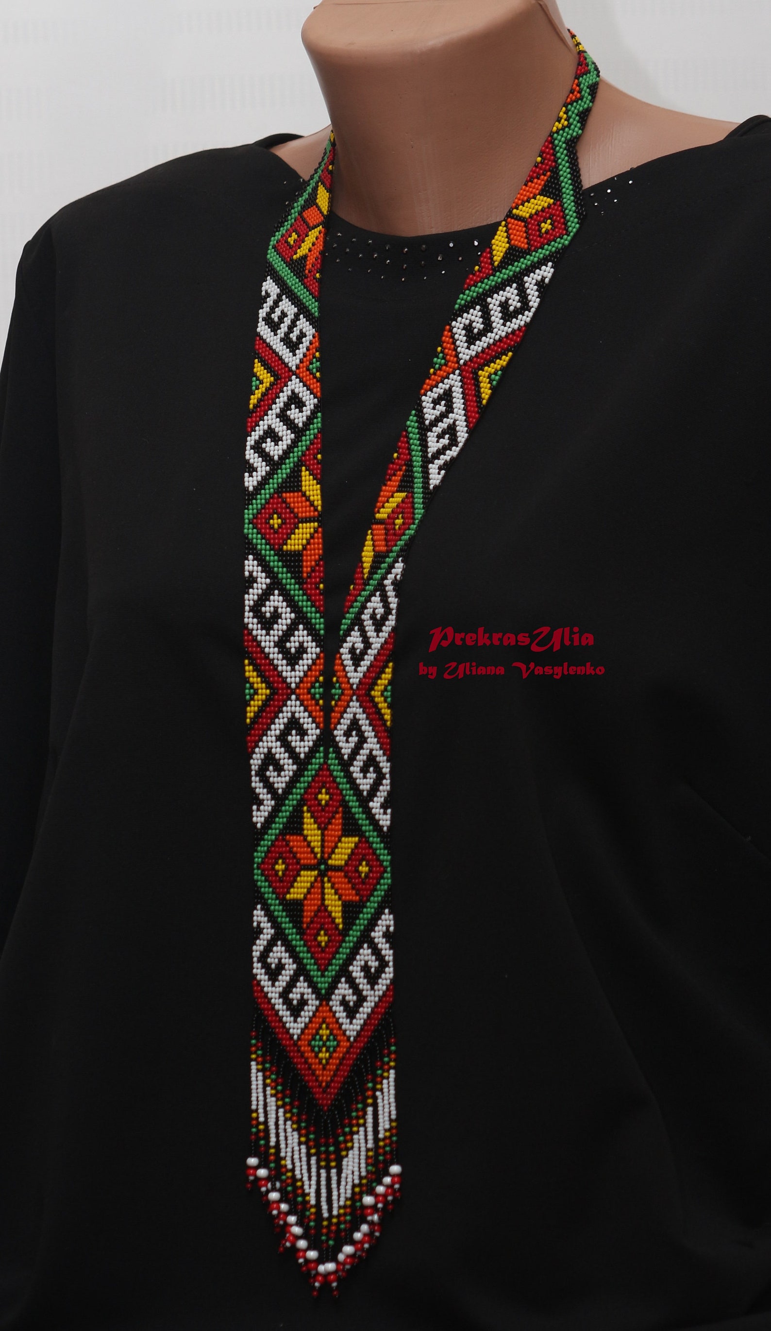 Traditional Ukrainian Gerdan Handmade Glass Beaded Necklace Long Gerdan ...