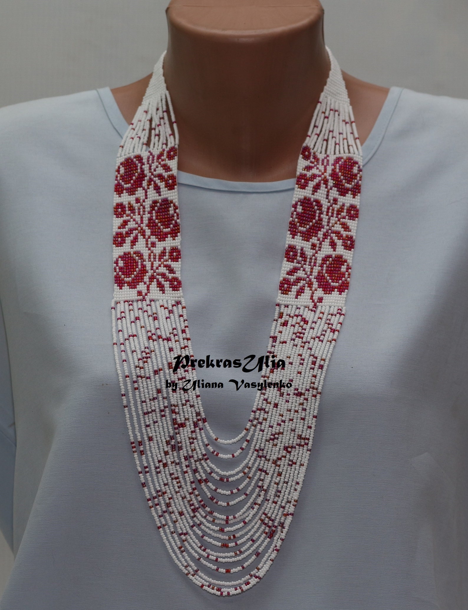 White Gerdan Red Roses Gerdan Gerdan Necklace Red Roses Beaded | Etsy