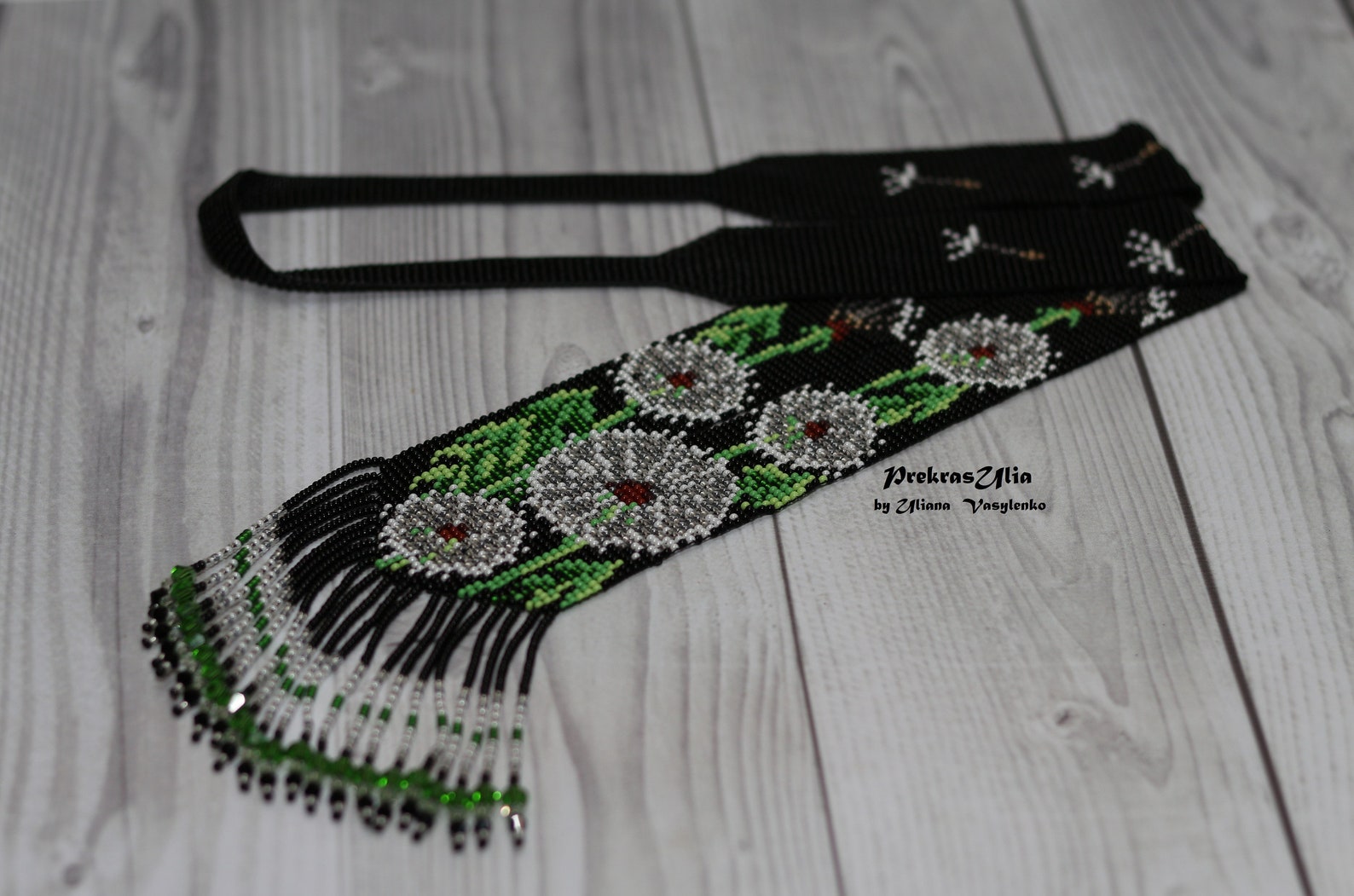 Black Gerdan Dandelions Long Gerdan Ukrainian Gerdan Handmade - Etsy