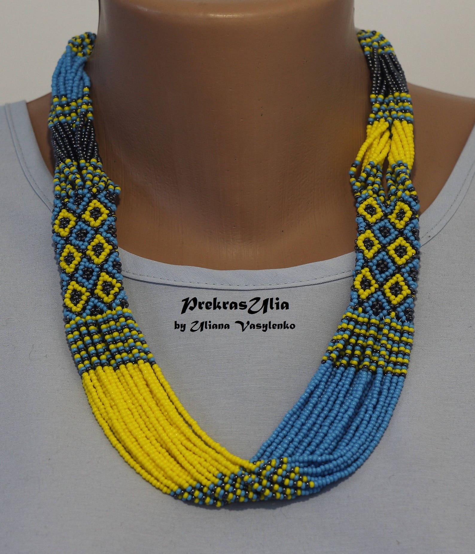 Yellow Blue Black Traditional Ukrainian Beads Ukrainian - Etsy