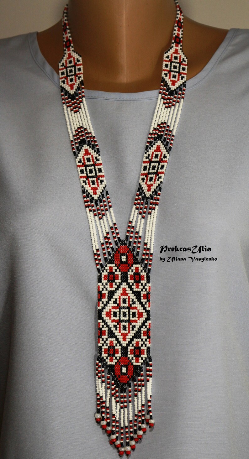 Red White Gerdan Necklace Style Gerdan Traditional Ukrainian Folk ...