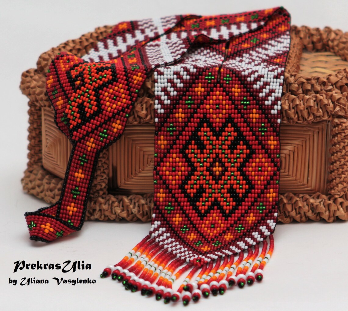 Red Orange Traditional Ukrainian Gerdan Handmade Necklace Long - Etsy
