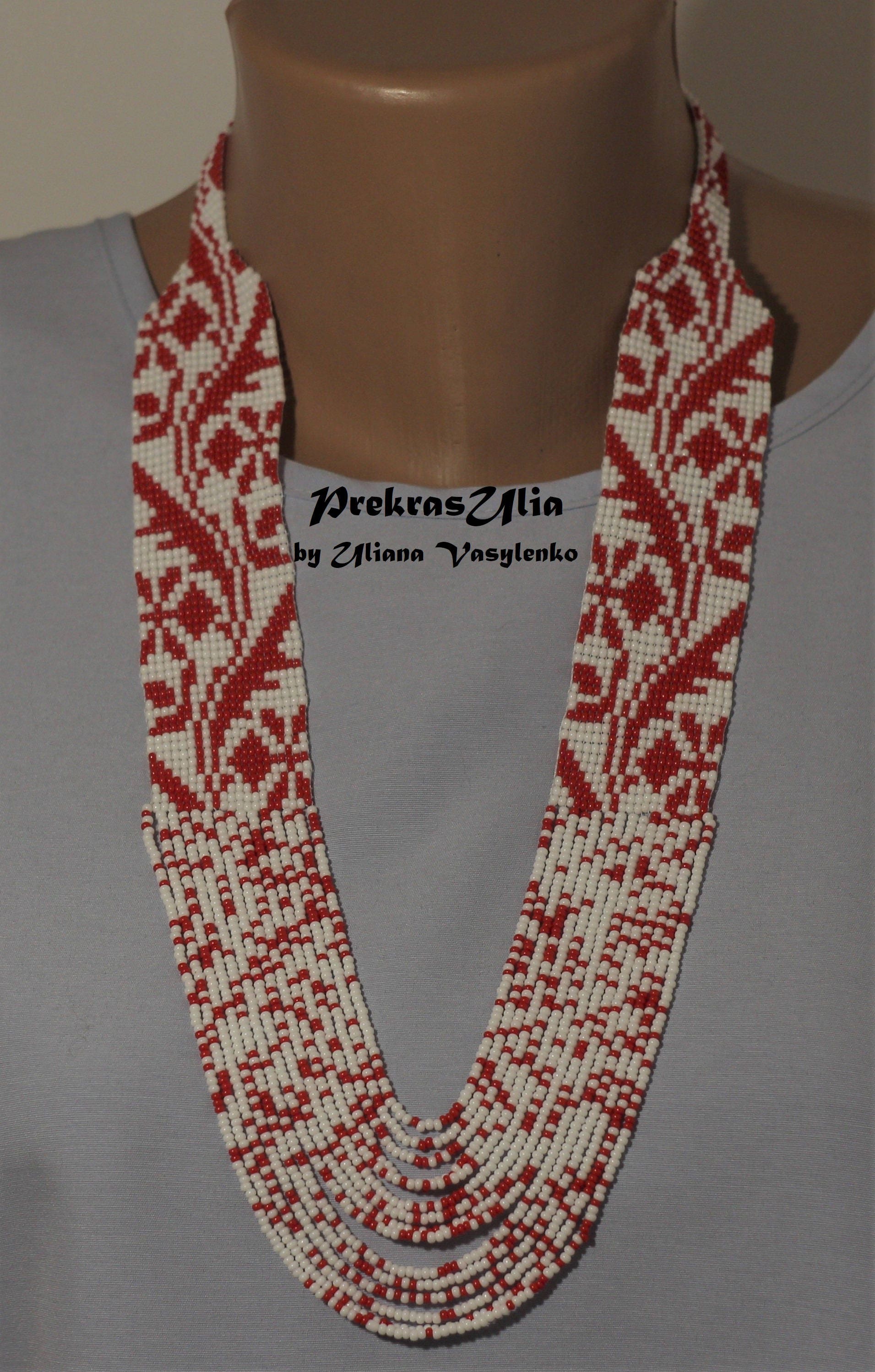 Ukrainian seed bead gerdan Gift for her Circular Gerdan Red | Etsy