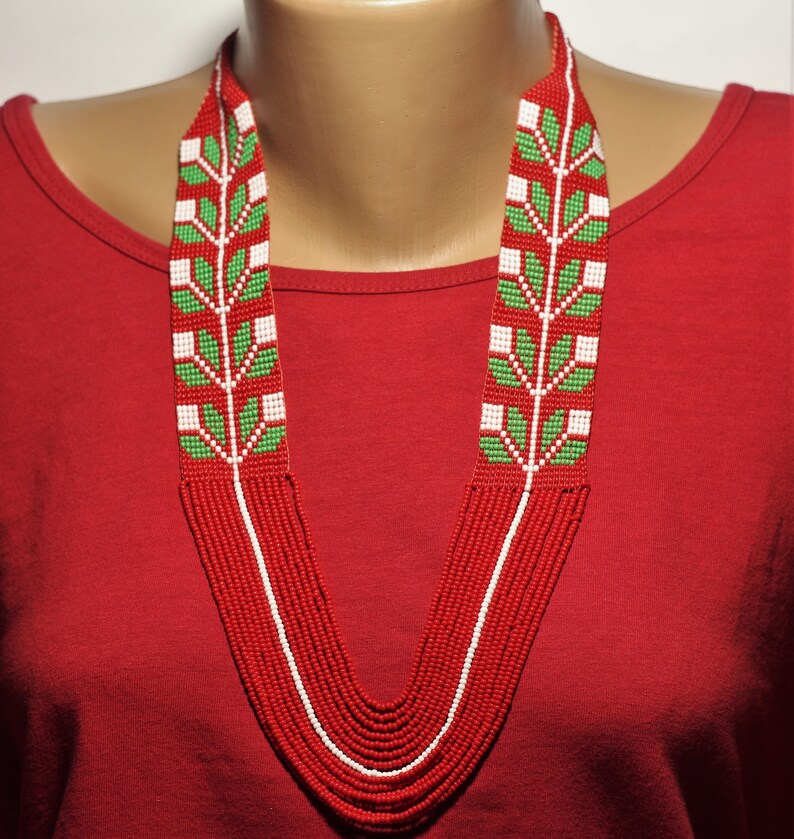 Red Ukrainian Gerdan Seed Bead Necklace Circular Gerdan Red | Etsy