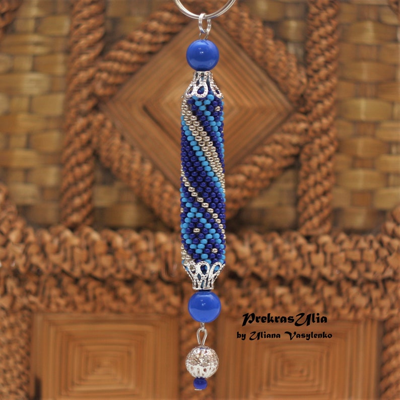 Blue Key Ring Chain Beads Beaded Charm Ukrainian Ornament | Etsy