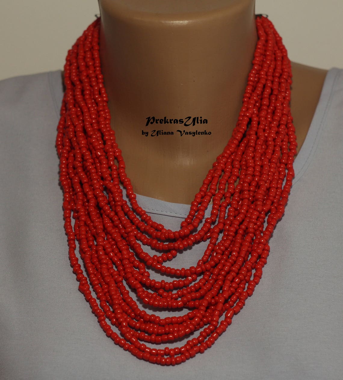 Coral Seed Beads Double Necklace Traditional Ukrainian Etsy