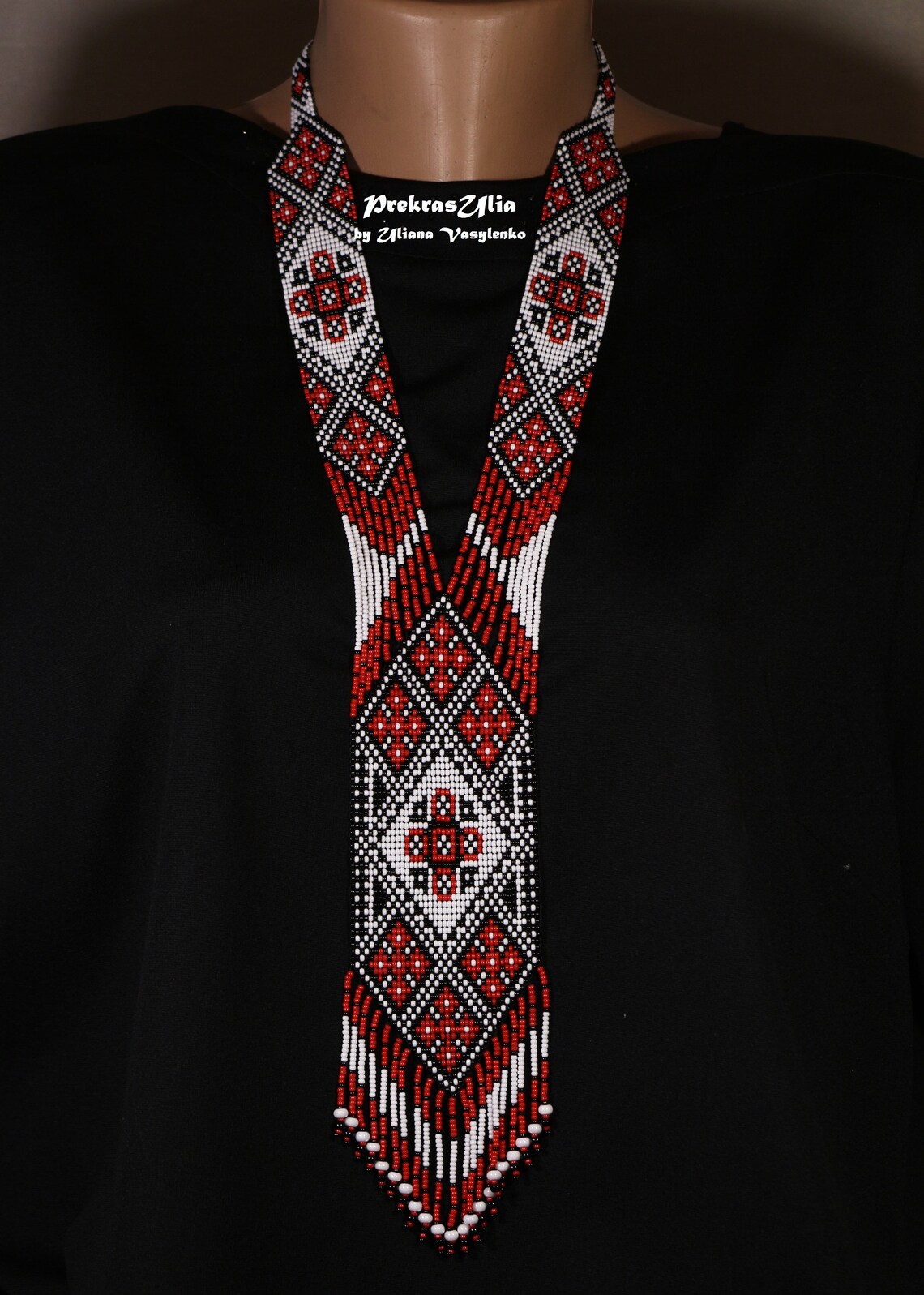 Red Whitetraditional Gerdan Ukrainian Ornament Beaded Necklace - Etsy India