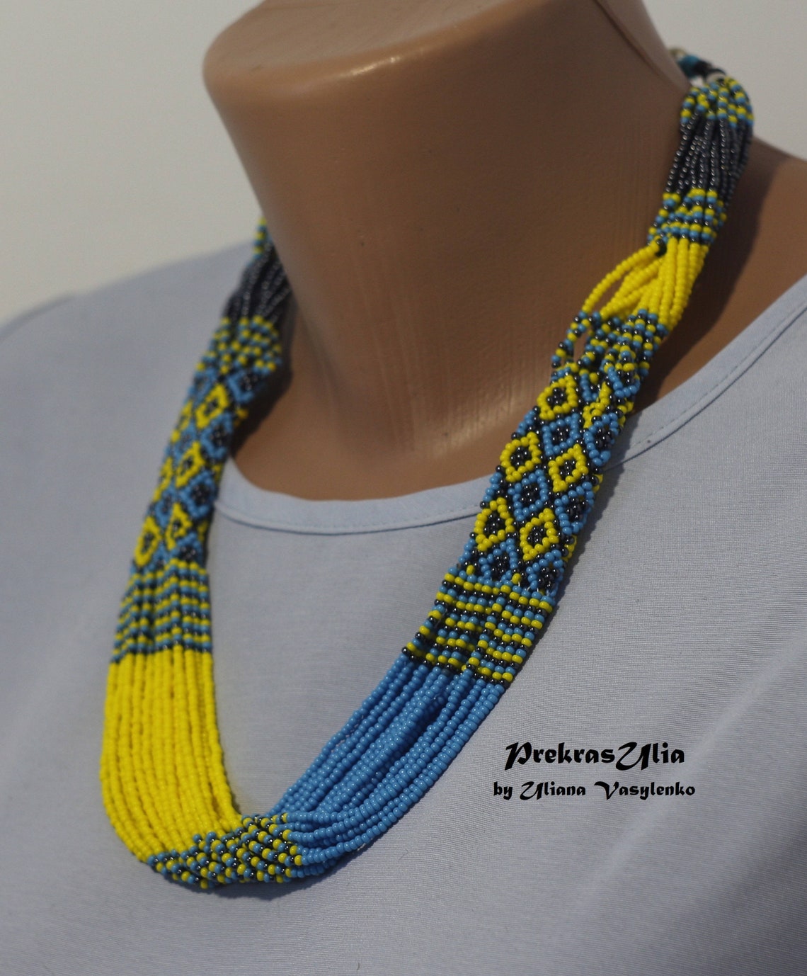 Yellow Blue Black Traditional Ukrainian Beads Ukrainian - Etsy