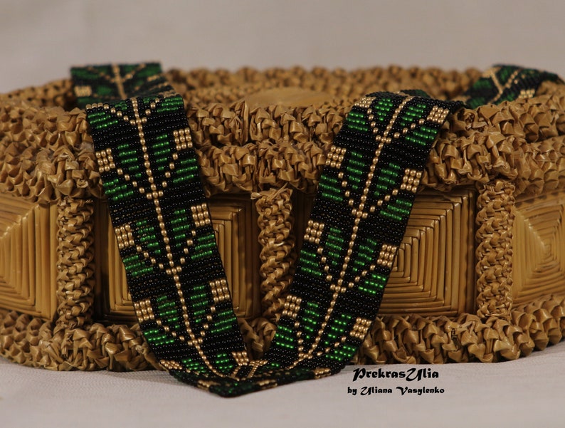 Green Gold Traditional ukrainian gerdan Beaded gerdan Angle | Etsy