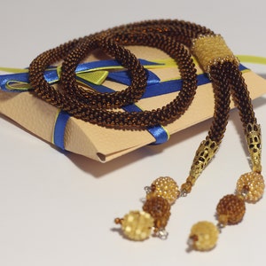 Honey Lariat Tie Bolo Beaded Lariat Necklace Brown Lariat - Etsy