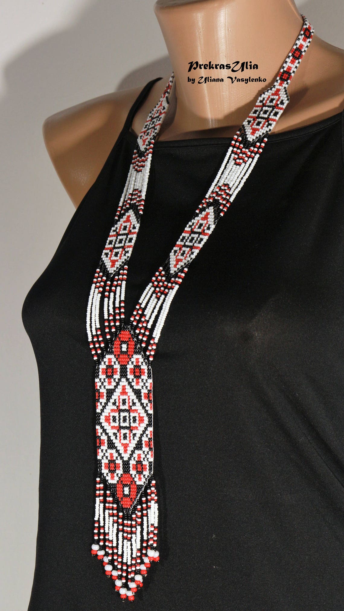 Red White Gerdan Necklace Style Gerdan Traditional Ukrainian Folk ...