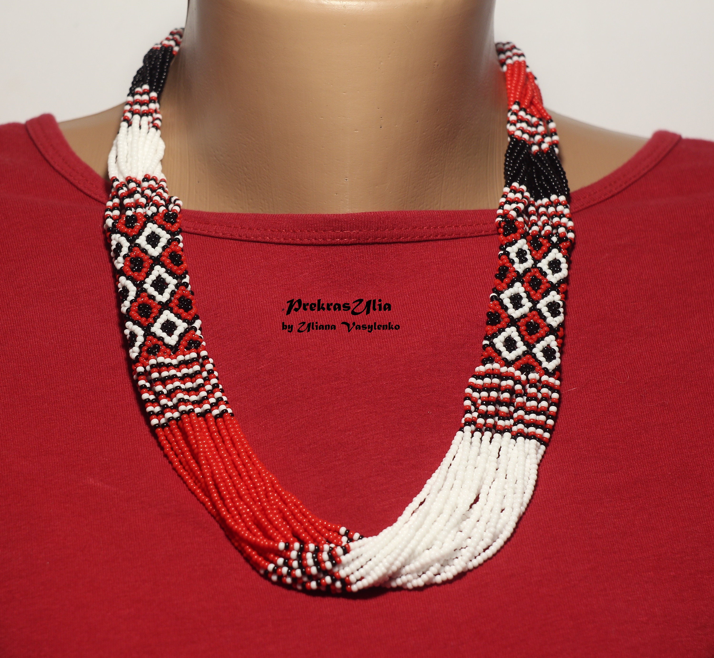 Red White Gerdan Modern Necklace Traditional Ukrainian Beaded - Etsy UK