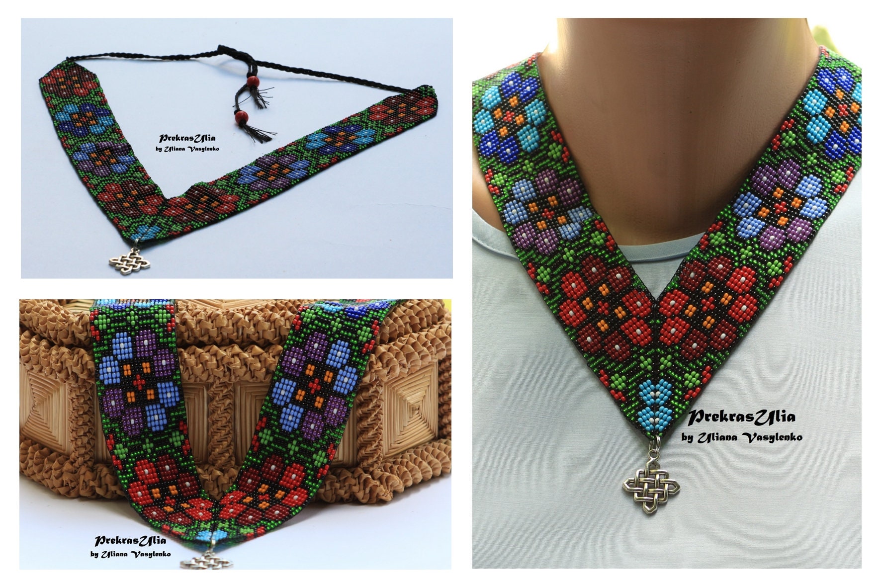 Flowers Seed bead Gerdan necklace Traditional ukrainian gerdan | Etsy