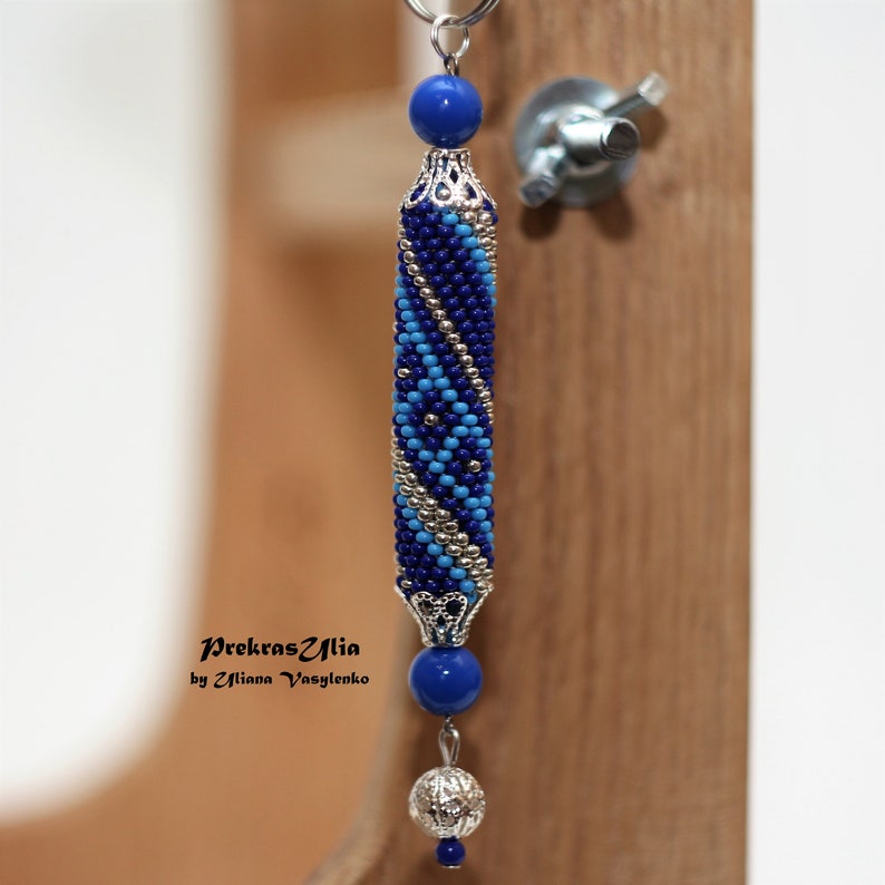Blue Key Ring Chain Beads Beaded Charm Ukrainian Ornament | Etsy