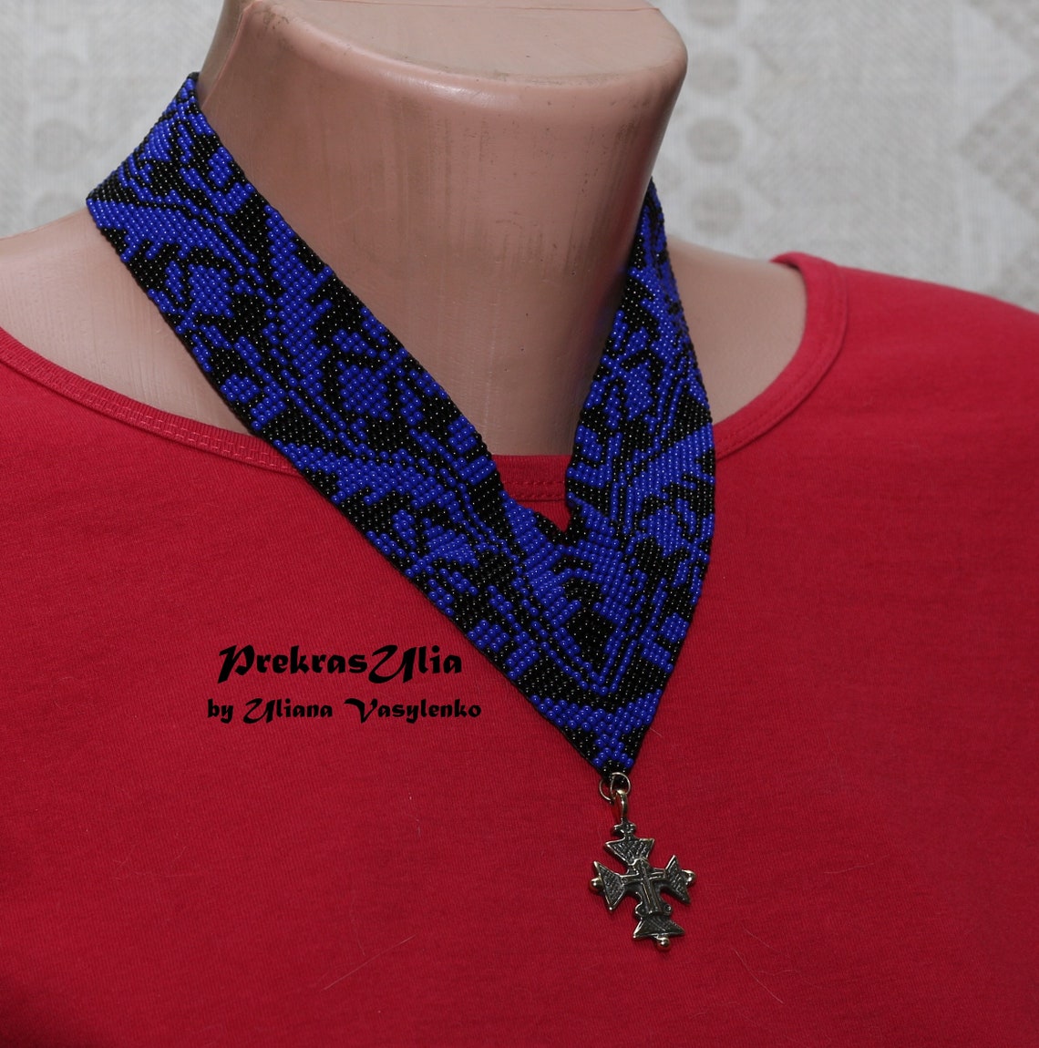 Blue Black Gerdan Gift Ukrainian Seed Bead Gerdan Necklace | Etsy