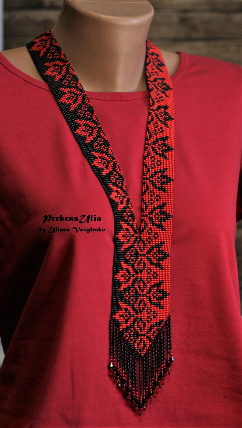 Black Red Long Gerdan Traditional Ukrainian Gerdan Handmade - Etsy
