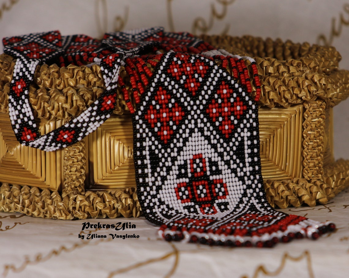 Red Whitetraditional Gerdan Ukrainian Ornament Beaded Necklace - Etsy