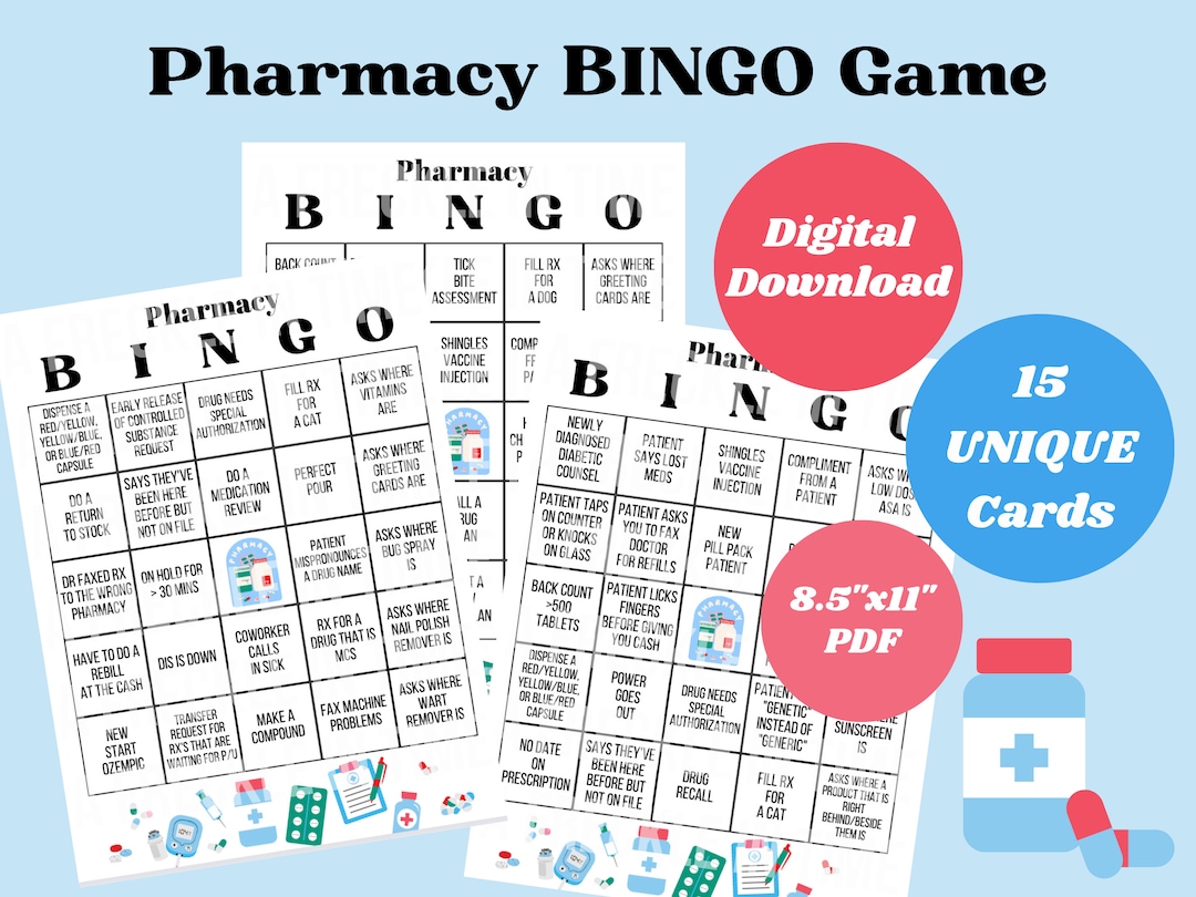 Pharmacy Bingo Game: 15 Unique Cards (digital Download) - Etsy
