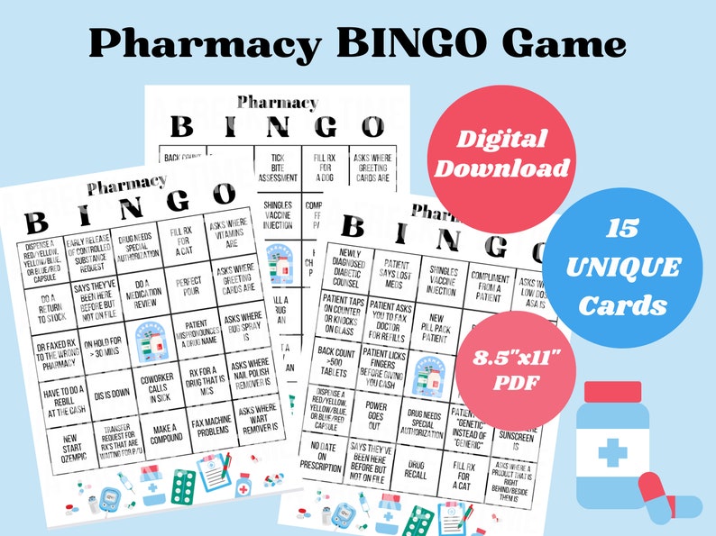 PHARMACY BINGO Game Printable. 15 Cards. Community Practice. Healthcare ...