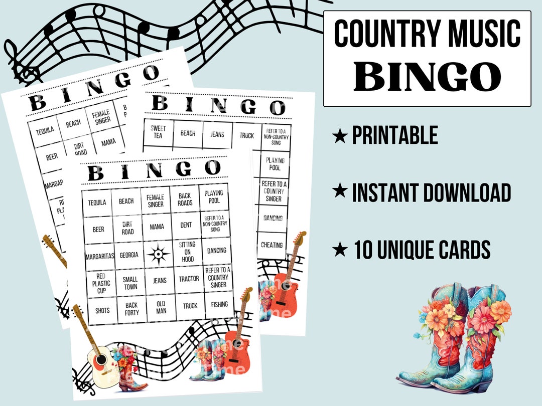 COUNTRY MUSIC BINGO Printable Game - Western Party & Road Trip Activity ...