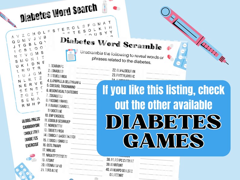 DIABETES WORD SEARCH Printable Game for Patients Nurses - Etsy