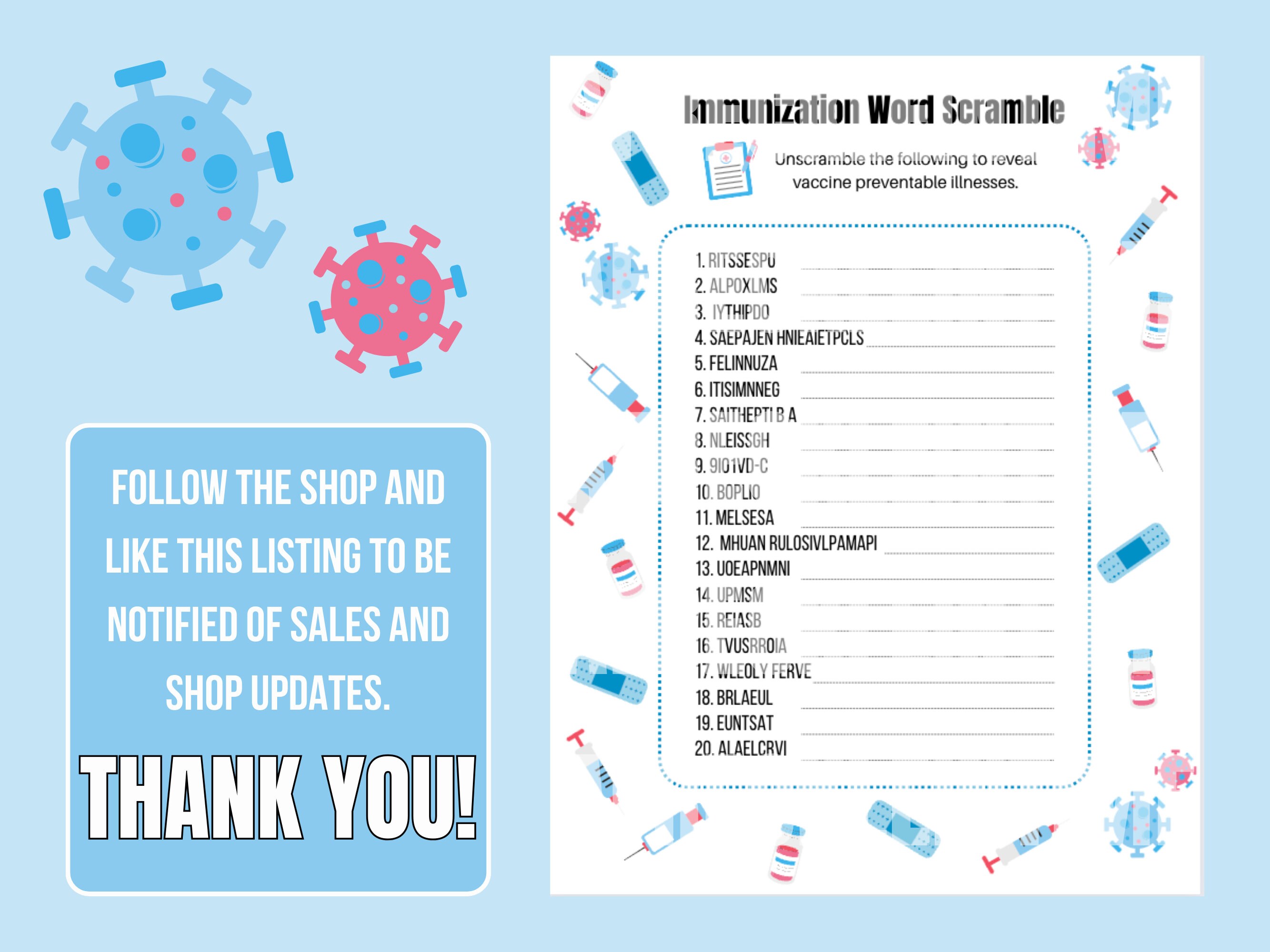 Immunization Word Scramble: Healthcare Game Printable (PDF) - Etsy