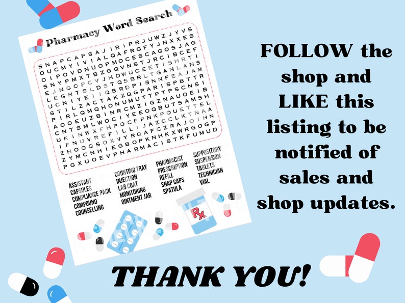 Pharmacy Word Search Printable Game: Healthcare Workplace Activity (PDF ...