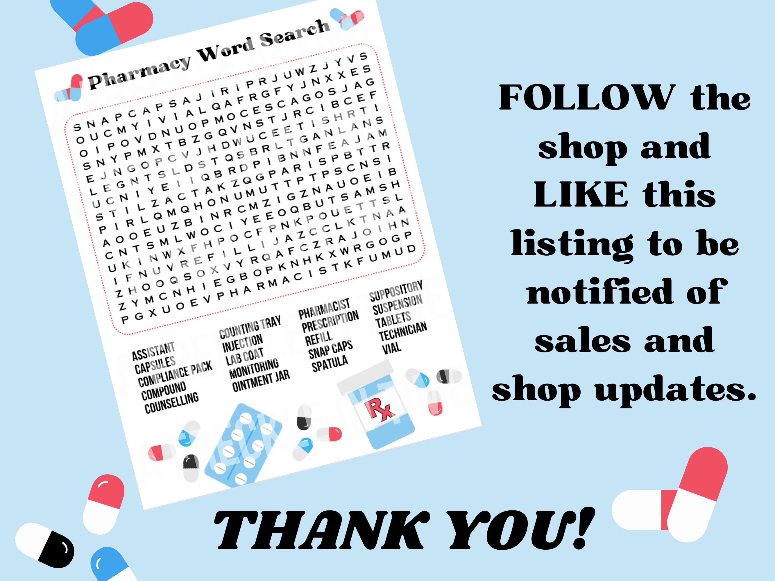 Pharmacy Word Search Printable Game: Healthcare Workplace Activity (PDF ...