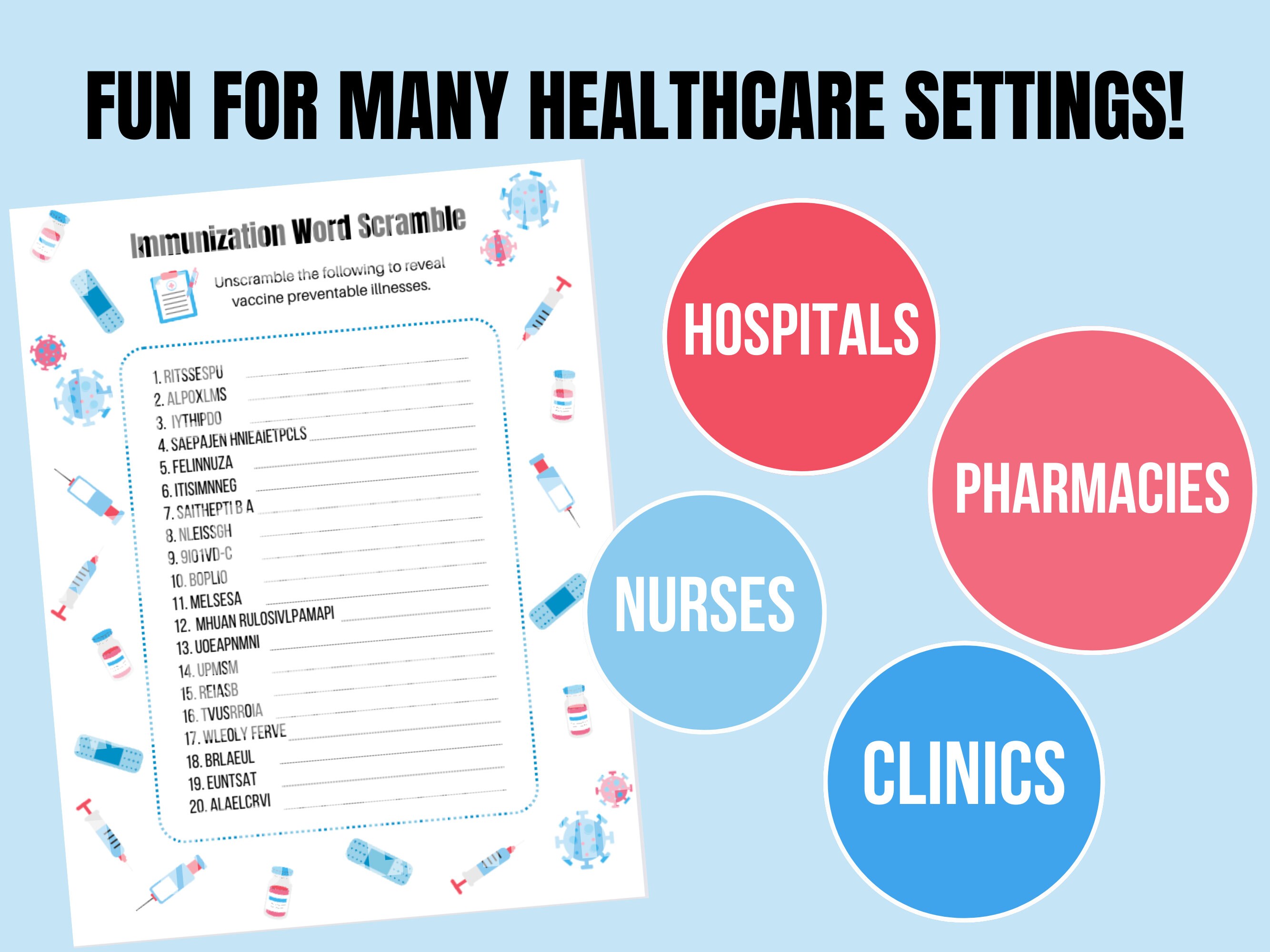 IMMUNIZATION WORD SCRAMBLE Printable Vaccines Fun Healthcare Work Game ...